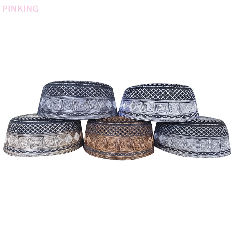 PINKING Muslim Men Prayer Hats Cotton Embroidery Leisure Saudi Arabia ...