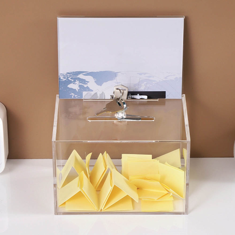Acrylic Donation Box with Lock and Sign Holder Ballot Suggestion Box ...