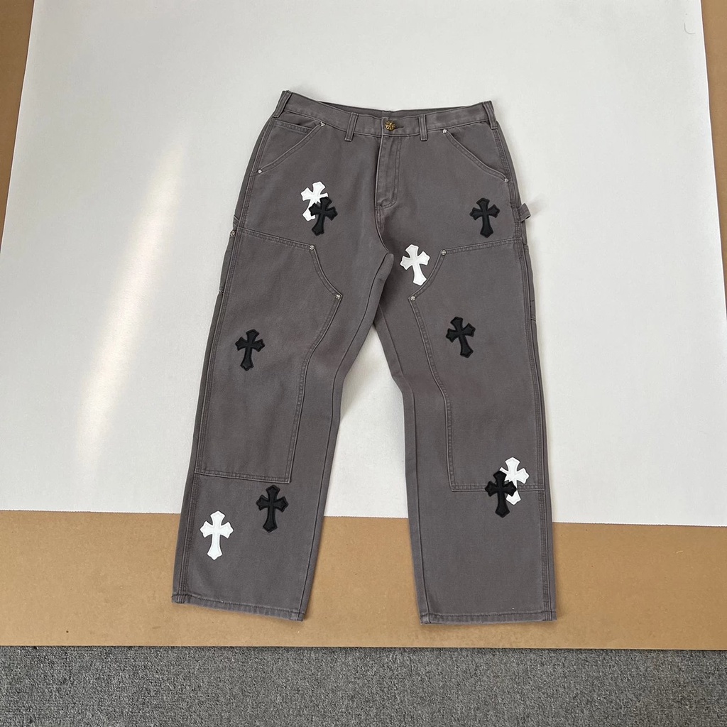 Chrome Hearts cross leather LOGO embroidery design pants tooling style ...