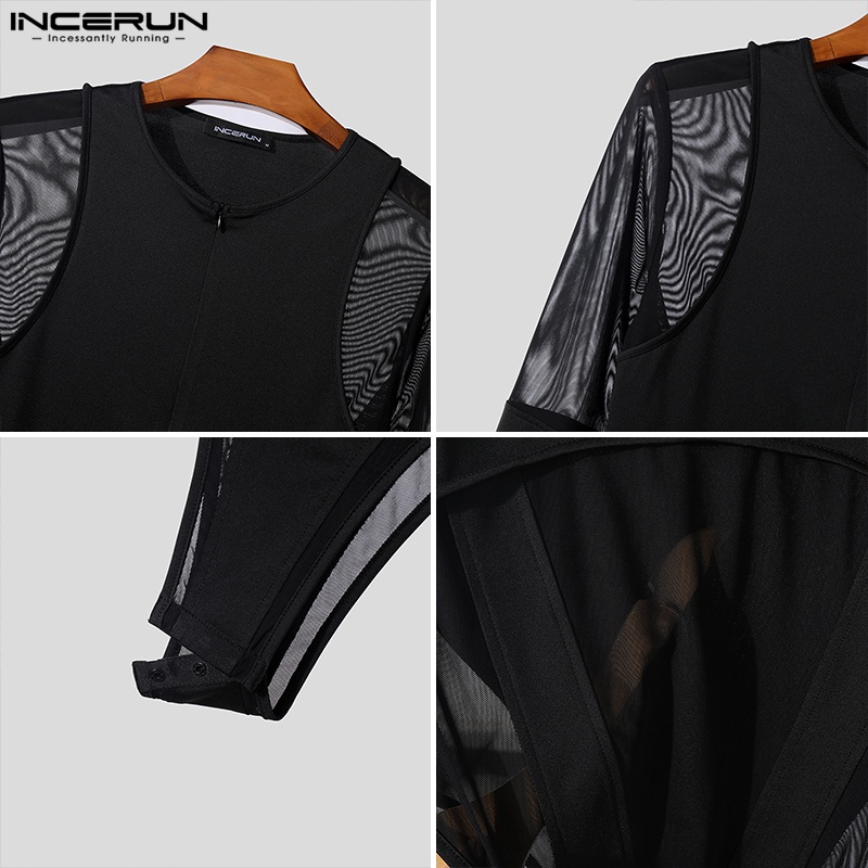 INCERUN Men Mesh Patchwork Deconstructed Design Triangle Long Sleeve ...