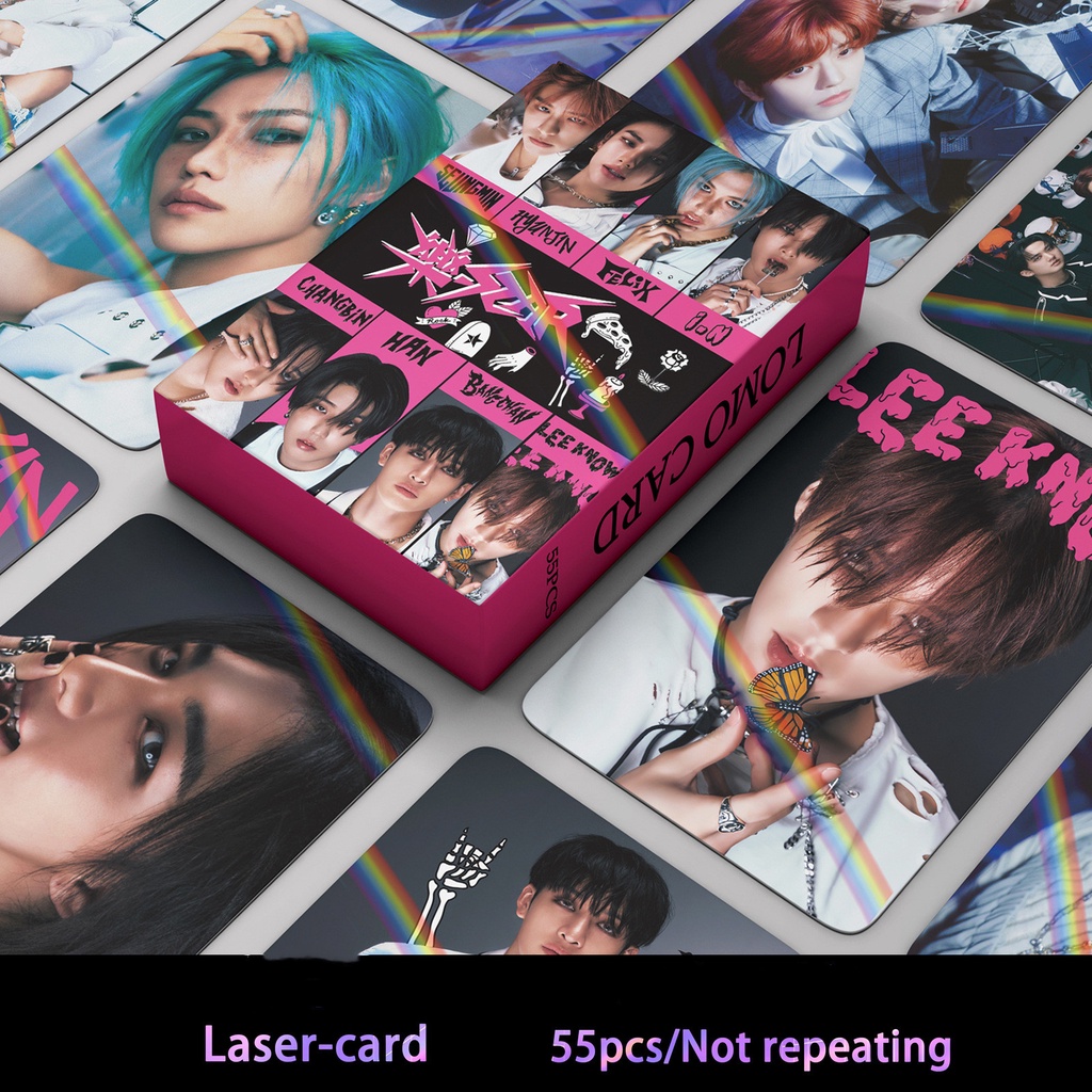 50-55pcs STRAY KIDS Holographic Laser Lomo cards 樂 - STAR Leave Rock ...
