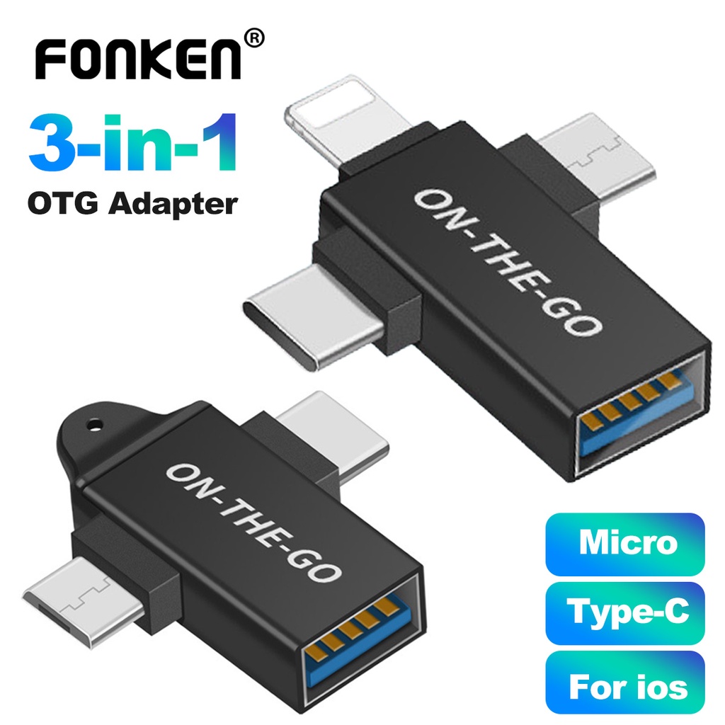 Fonken 3 in 1 OTG Adapter Type C/ Micro USB/ iOS 3.0 OTG Adapter USB 3. ...
