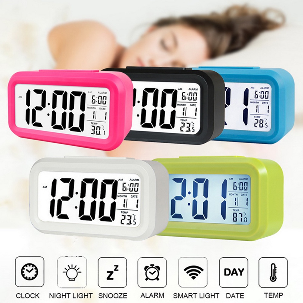 Digital Backlight LED Display Desktop Alarm Clock Calendar Time Smart ...
