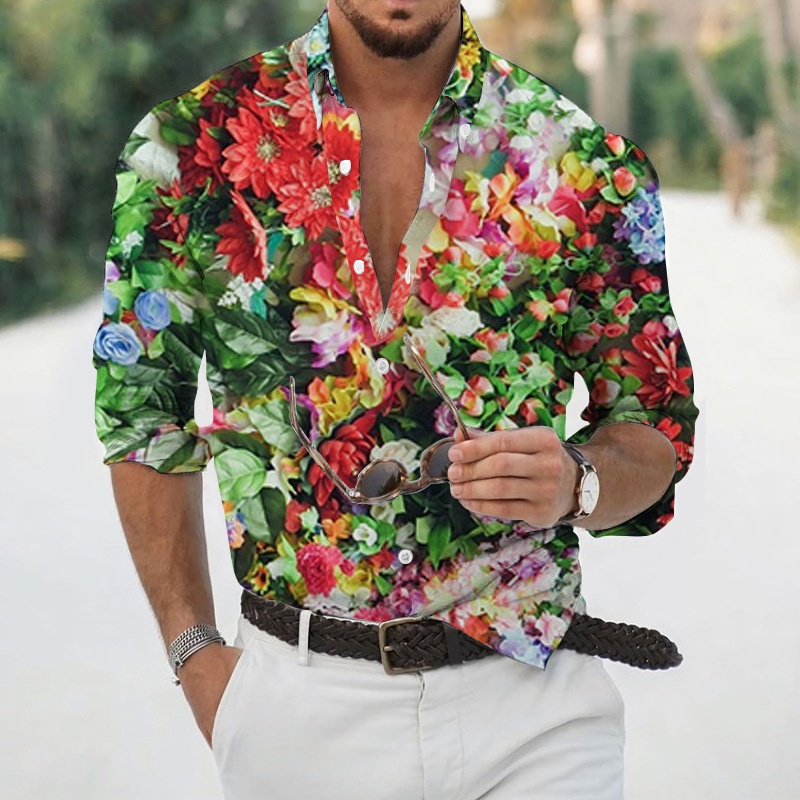 Luxury Hawaiian Tropical Shirt For Men 3d Printed Floral Long Sleeve ...