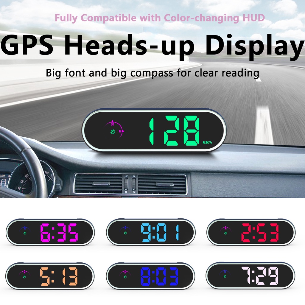 Car HUD Color Digital Head Up Display Time Speed Display KM/H MPH LCD ...