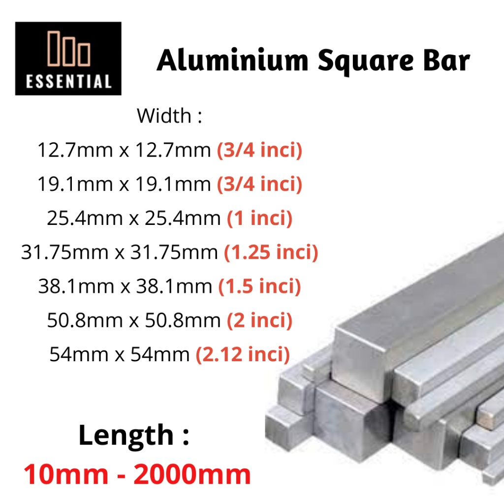 Square Aluminium Solid Flat Bar 1/2" (12.7mm) & 3/4"(19mm) & 1" (25mm ...
