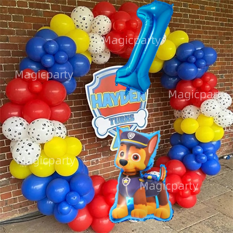 Paw Patrol Balloons Red Blue Yellow Latex Balloon Chase Blue 32inch Number Foil Balloons ...