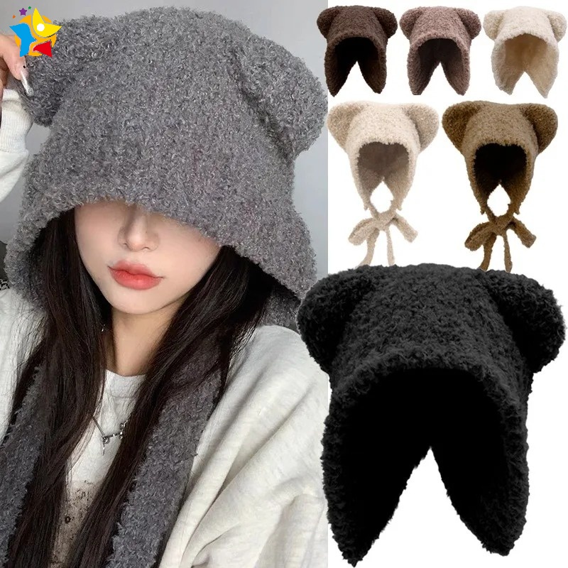 Winter Women Ear Protection Hat Cute Bear Ears Girl Earmuffs Hats ...