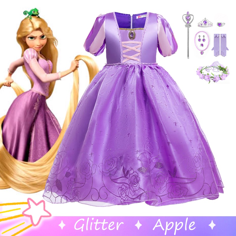 Princess Rapunzel Purple Dress For Kids Girl Tangled Short Sleeve ...