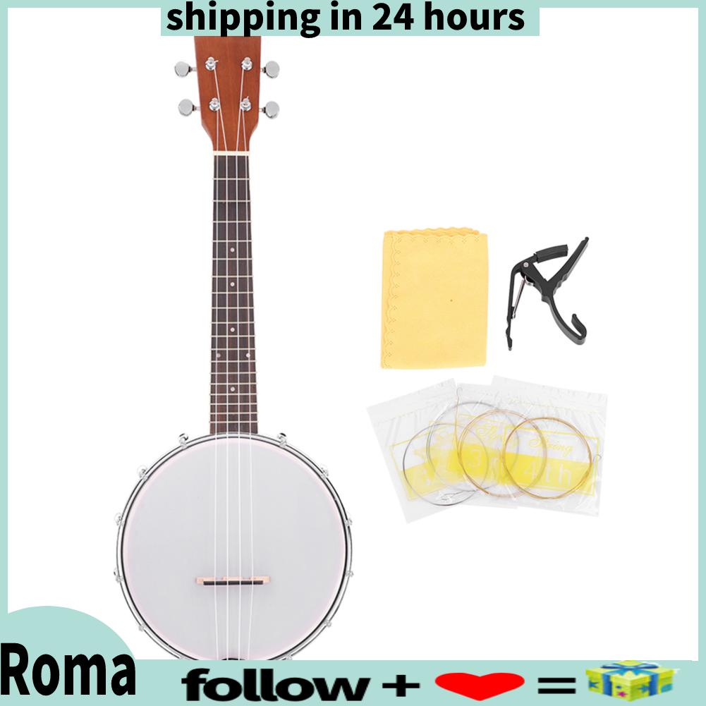 Romanticshop Banjo 4 String Set Case Strings Tuner Banjos 4-String with ...