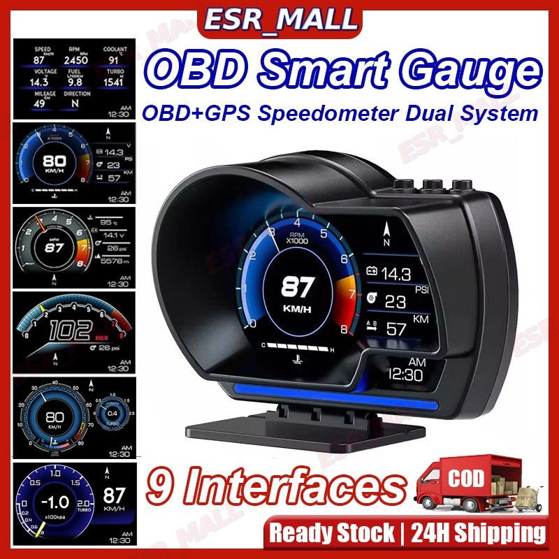 P6 Head Up Display OBD+GPS Speedometer Dual System Car HUD Gauge ...
