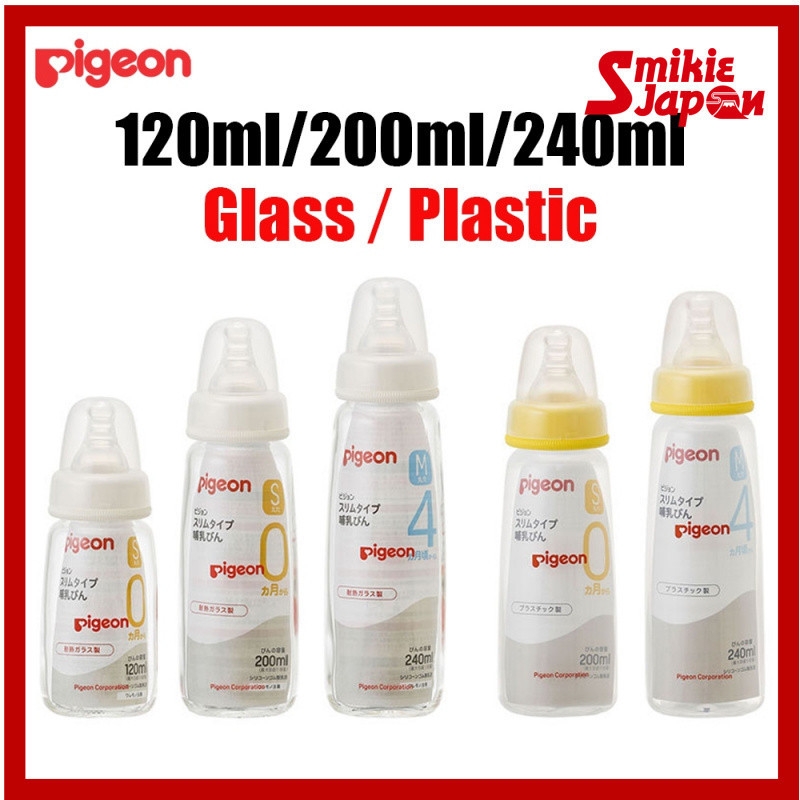 Pigeon Slim Type Feeding Bottles Glass & Plastic 120ml/200ml/240ml ...
