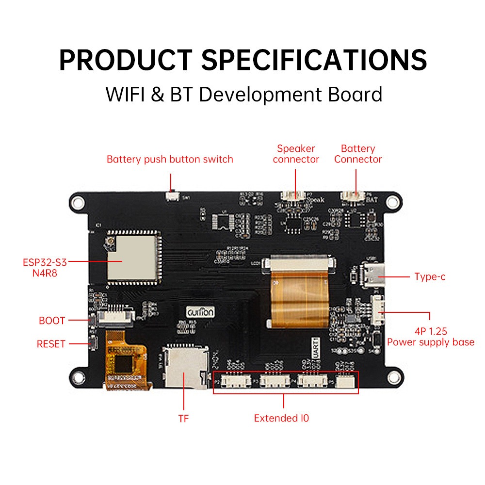 Pcbfun ESP32-S3 4.3-inch/5-inch WIFI Bluetooth development board with IPS high-definition ...