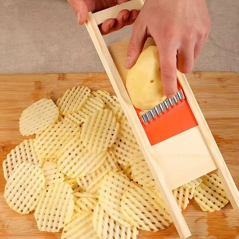 Wooden Potato Grid Slicer Vegetable Grater Corrugated Net Chopper ...