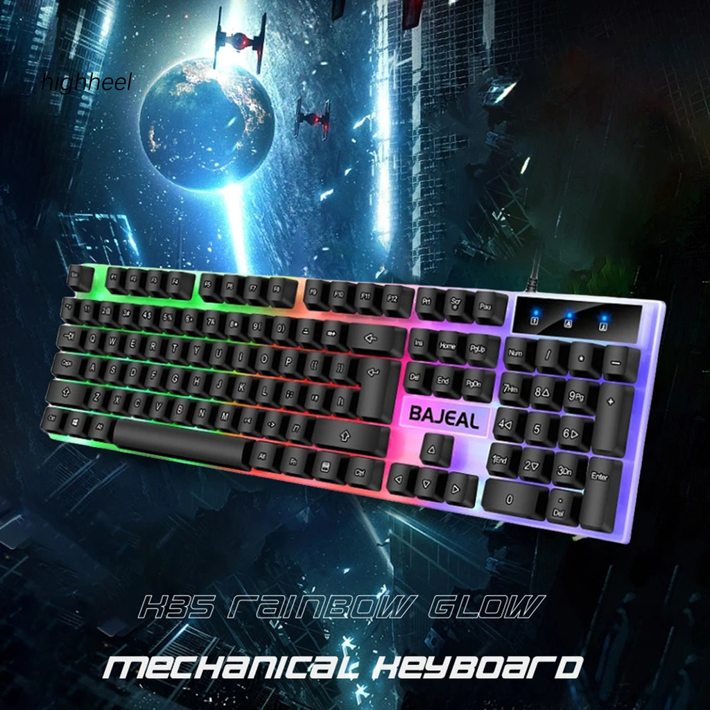 HHL USB Wired Mechanical Keyboard 98 Keys RGB Backlight Plug Play Ergonomic Home Office Computer ...