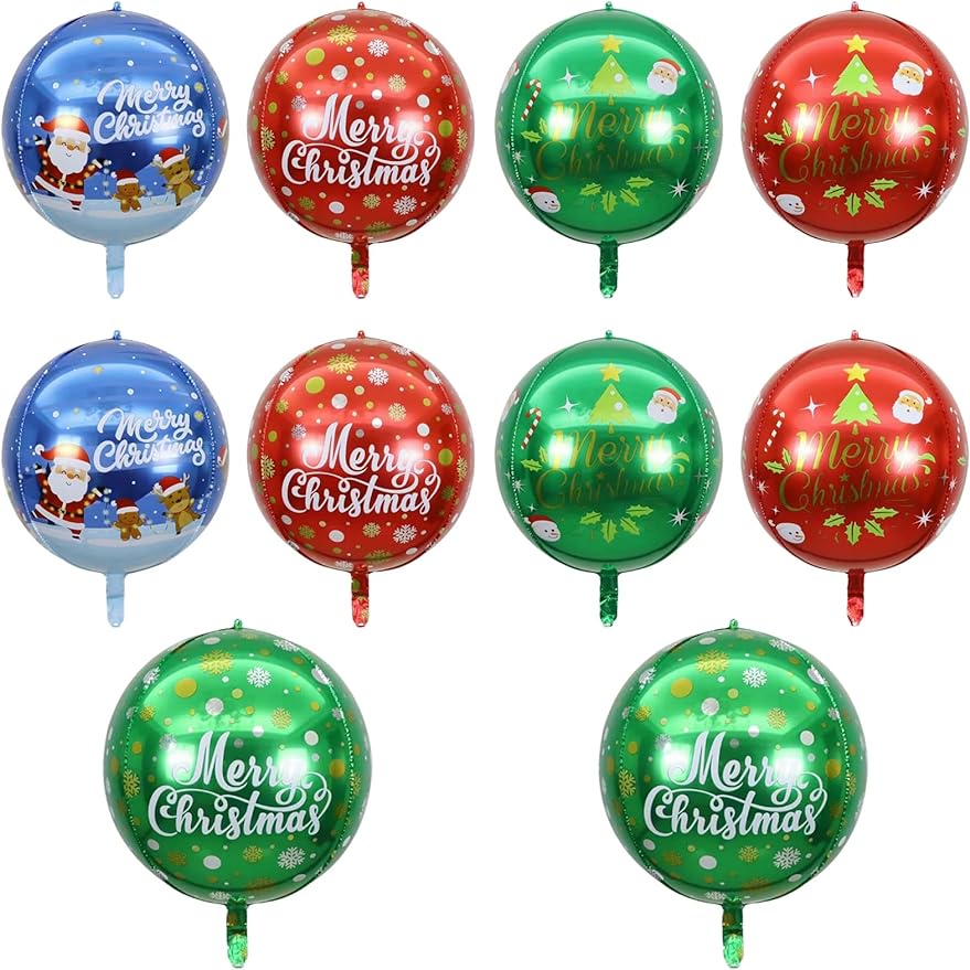 Christmas Large Balloons 22 Inches 360 Degree Round Balloons Metallic ...