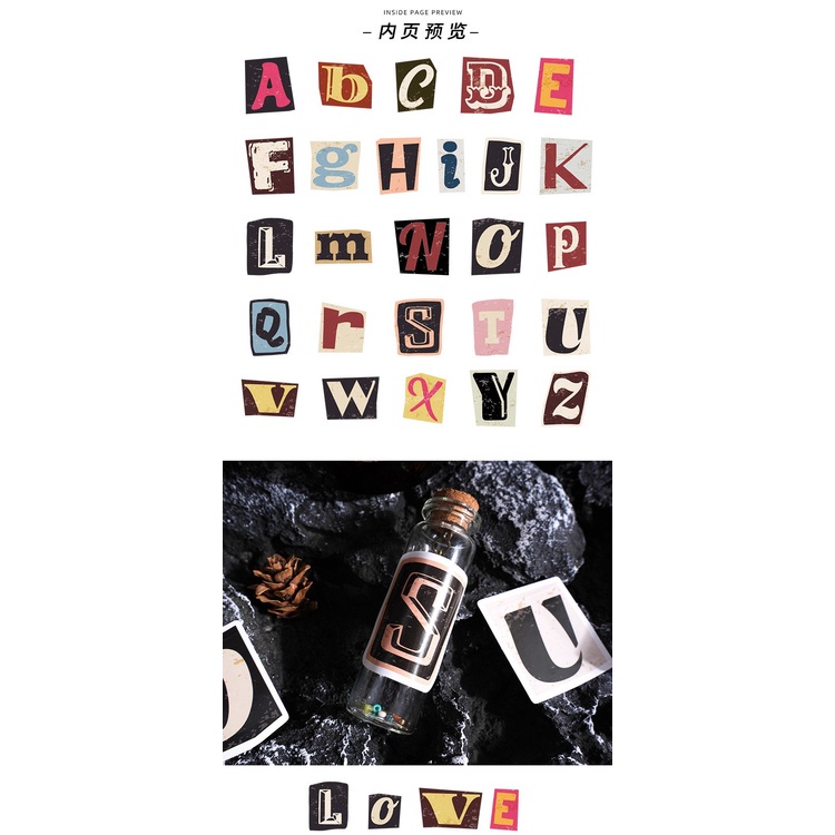 46 Pcs vintage Alphabet Letter Stickers Self Adhesive Alphabet Number ...
