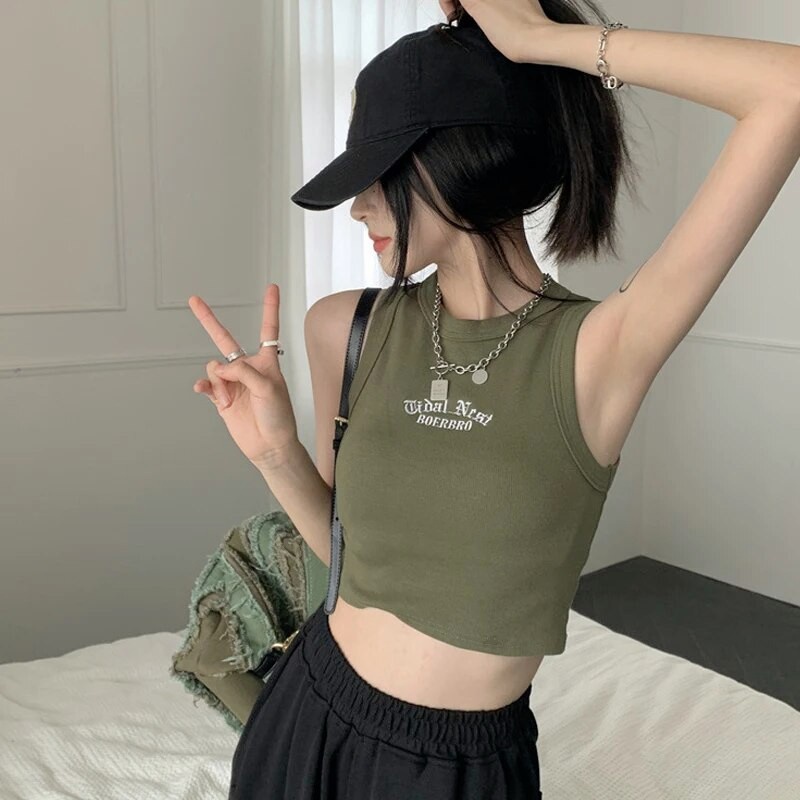 New Racer Back Crop Top For Women Embroidered Knitted Korean Trendy ...