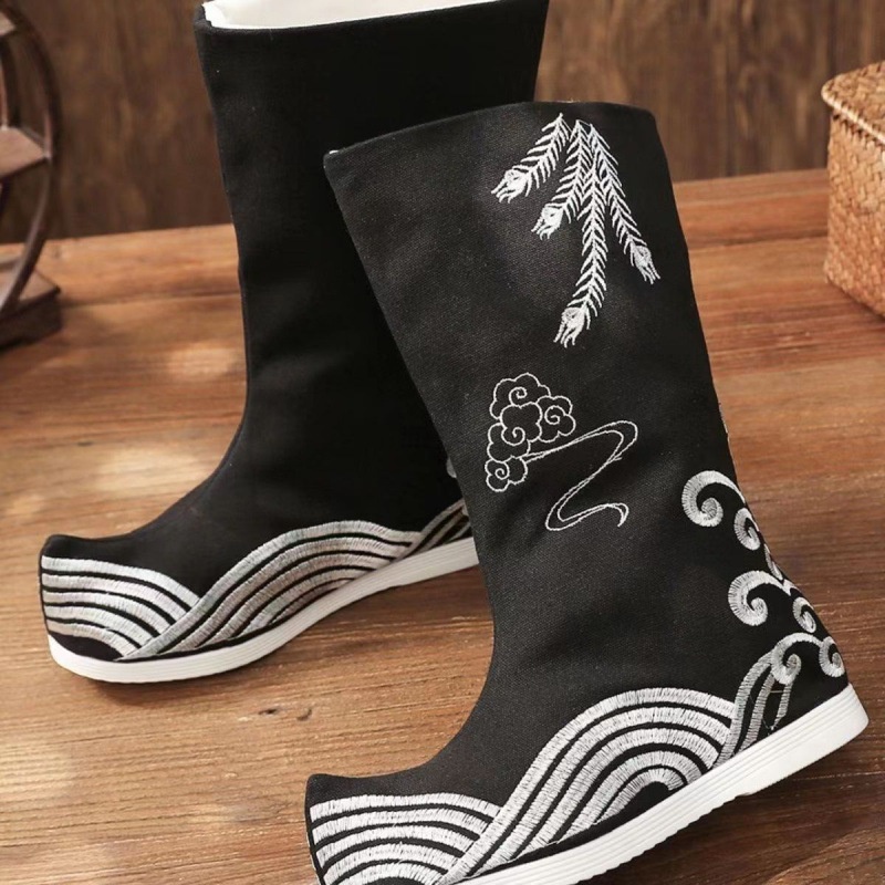 Hanfu shoes, spring and summer high boots, black single boots, ancient ...