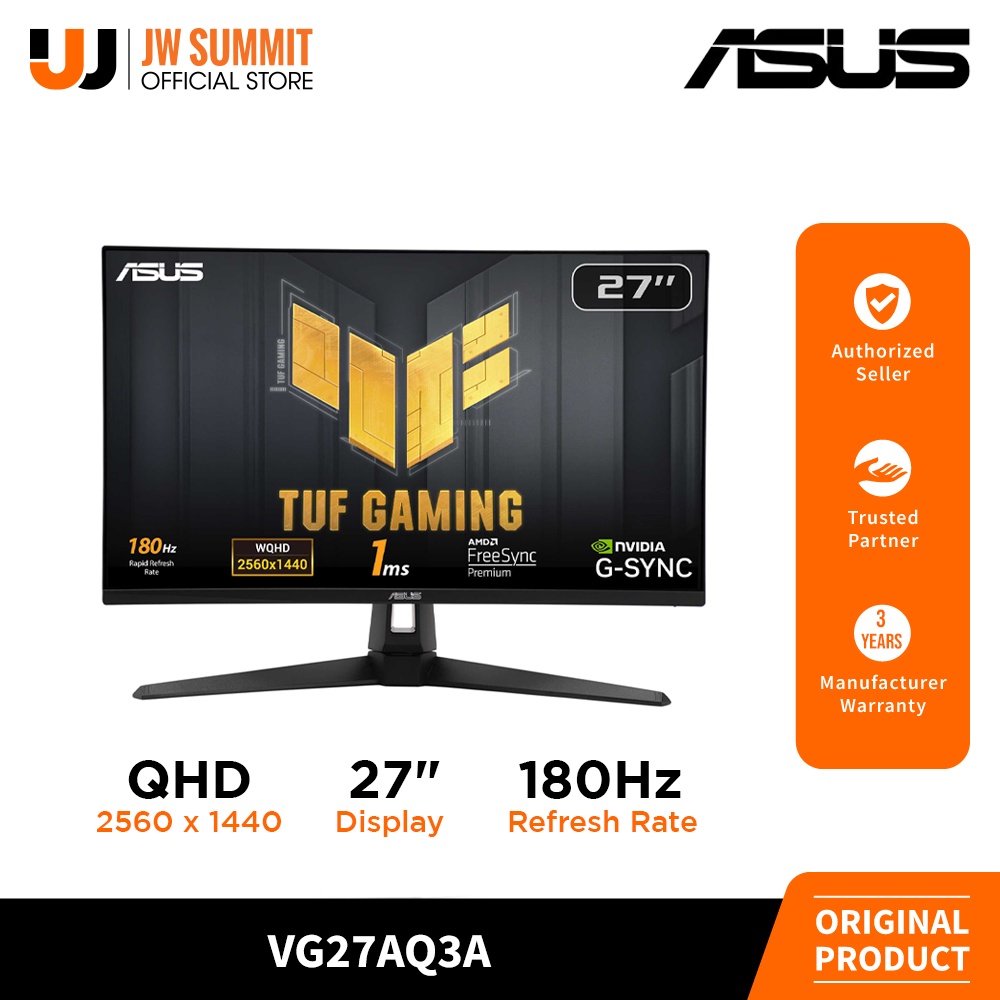 Asus TUF VG27AQ3A 27" QHD 180Hz 1ms Fast IPS FreeSync Premium VESA AdaptiveSync Gaming Monitor ...
