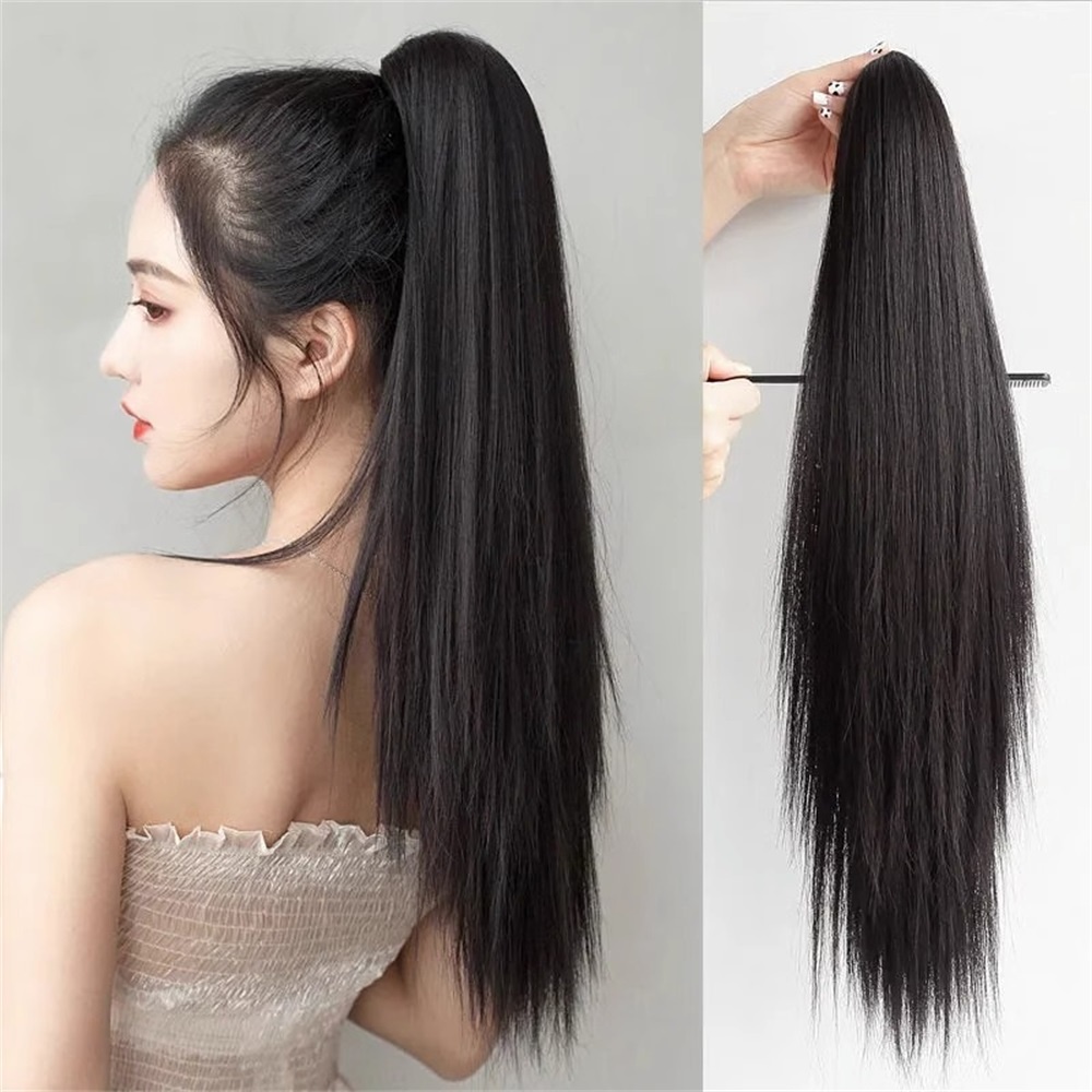 Natural Looking Long Straight Hair Ponytail Clip in Extension for Women ...