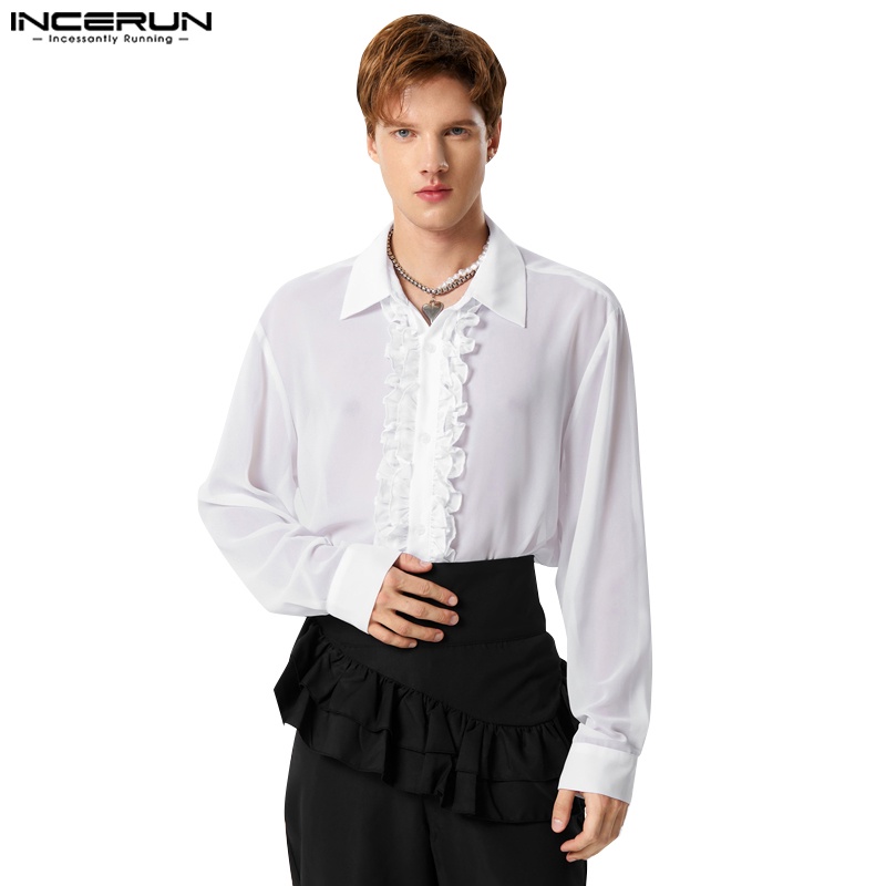 INCERUN Men's Chiffon Slightly Transparent Long Sleeve Shirt | Shopee ...