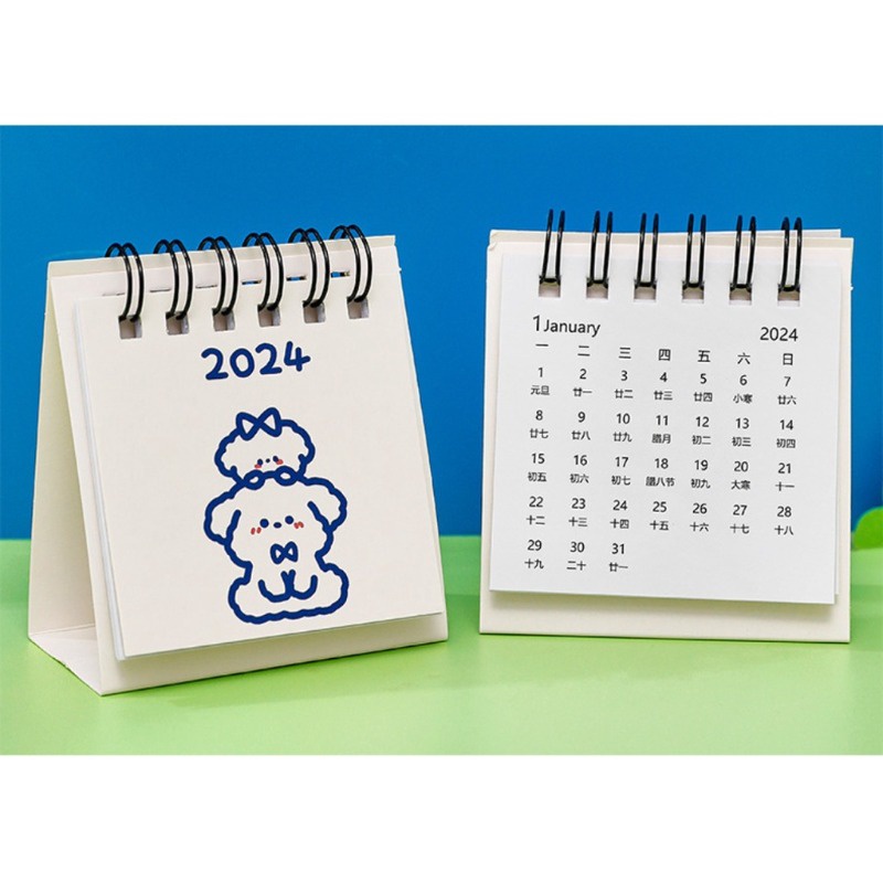 2024 Calendar Mini Cute Table Calendars Time Date Coil Schedule Desktop ...