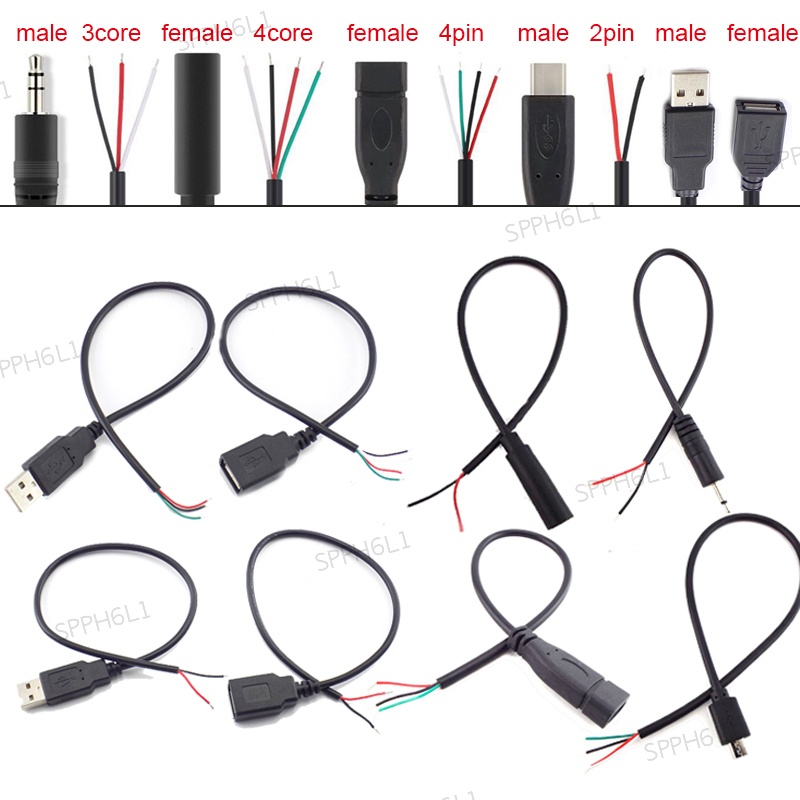 2-pin 4-pin Data Line Micro USB 2.0 Type-C AUX Mono Connector Power ...