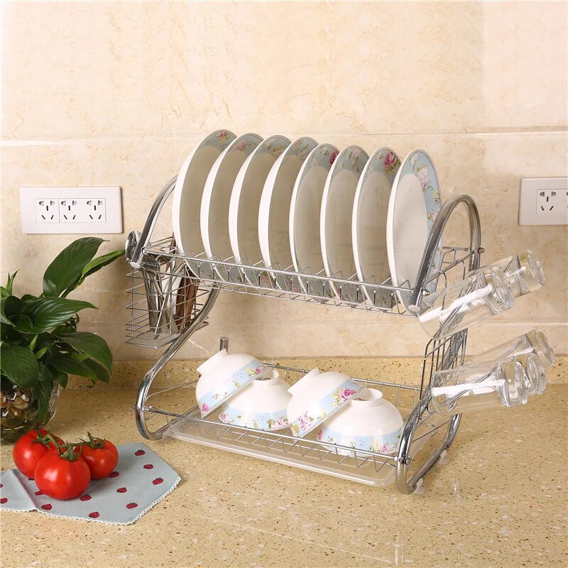 Kuba Double Layer Plate Bowl Cup Dish Drainer Rack Holder Style Kitchen ...
