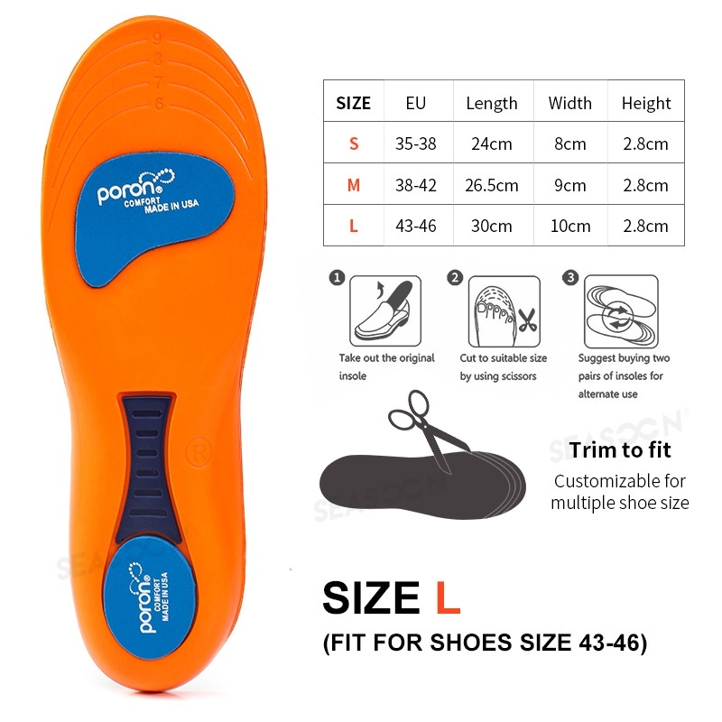Poron Shock Absorption Insoles for Flat Feet arch support Insoles Heel ...