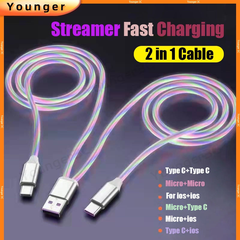 2 In 1 Streamer Light USB Cable LED Flowing Light Fast Charger Cable ...