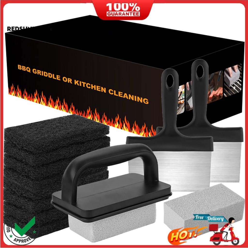 COD 1 Set BBQ Griddle Cleaning Tool Kit with Handle Scraper Scouring ...