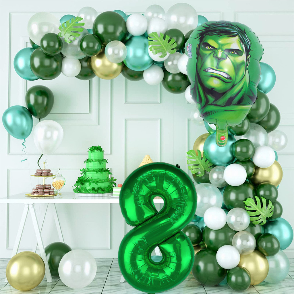 Superhero Hulk Theme 1-9 Year Old Balloon Set Green Gold Metallic ...