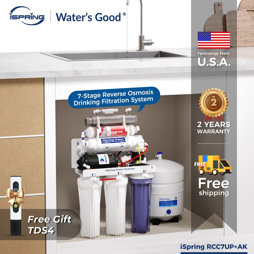 iSpring RCC7UP-AK Filtration System Under Sink 75GPD 7-Stage Reverse ...
