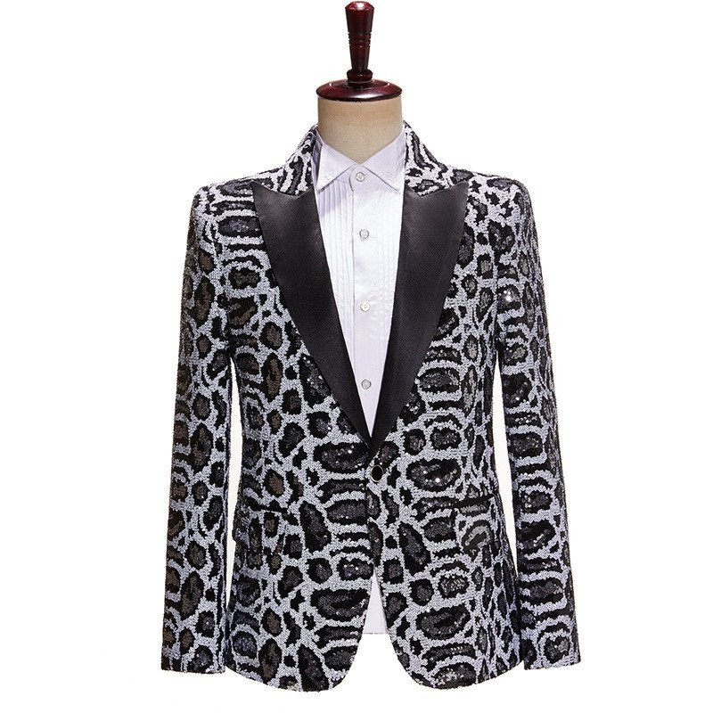 [Senior Suit]Men's Dress Leopard Print Black and White Sequin Color ...