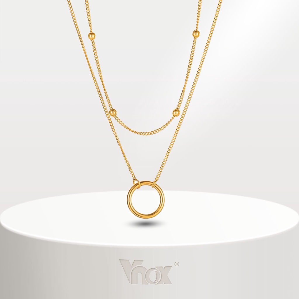 Vnox 18K Gold Double Layer Bead Chain Necklace for Women Girl,Stainless ...