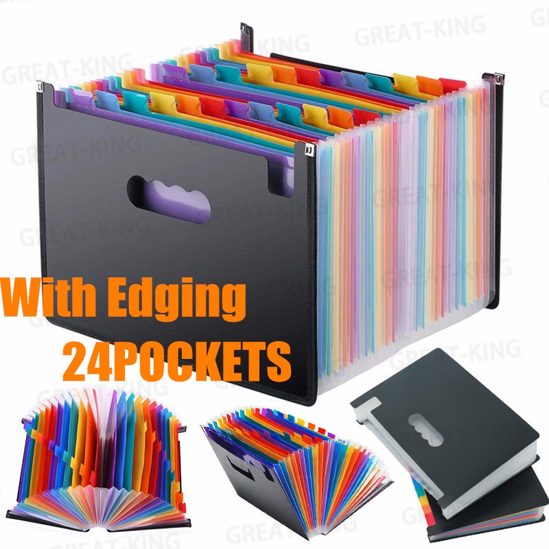 Great-King Expanding File Folder 24 Pockets, black Accordion A4 folder ...