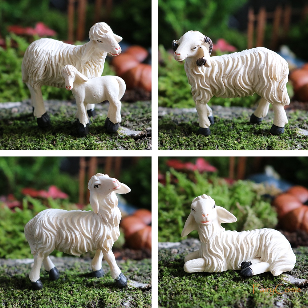 CHIBEL Miniature Sheep Farm Animal Figurine Lot Resin Mini White Sheep ...