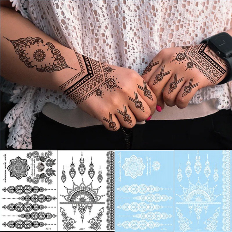 Beauty Black / White 2 Color Henna Hand Tattoo Sticker Flower Lace ...