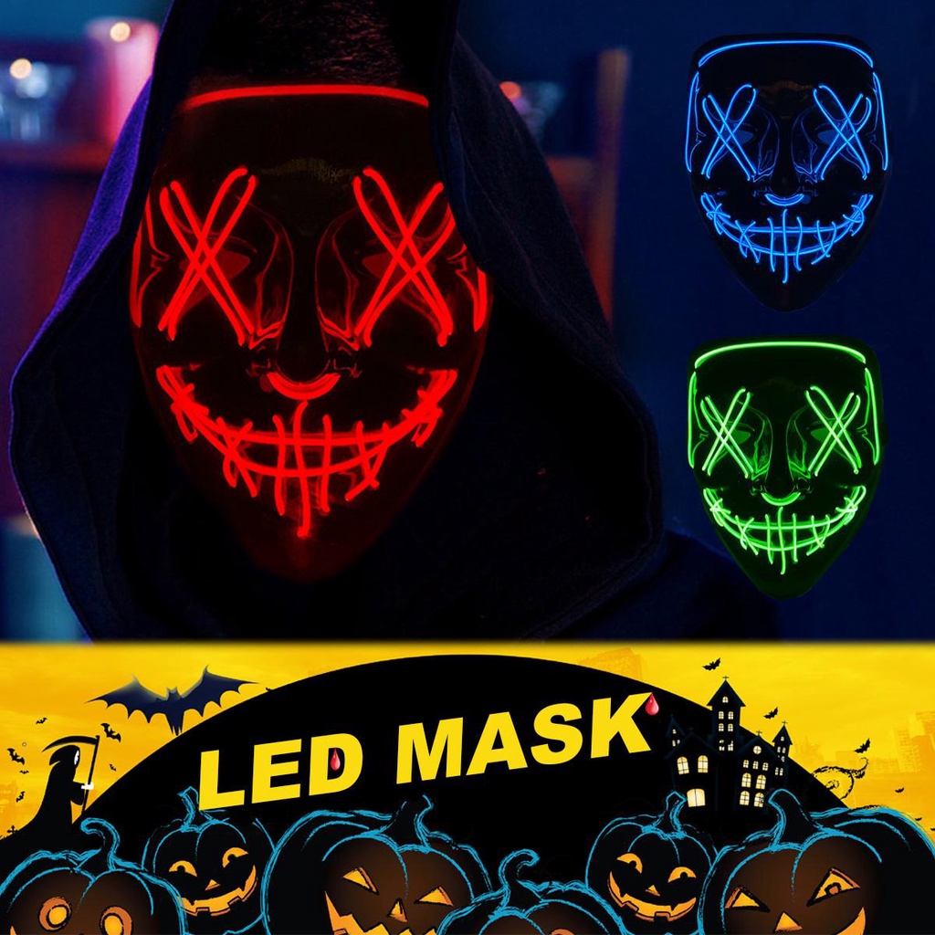 [Fast Delivery] Halloween LED Mask Masque Masquerade Masks Neon Horror ...