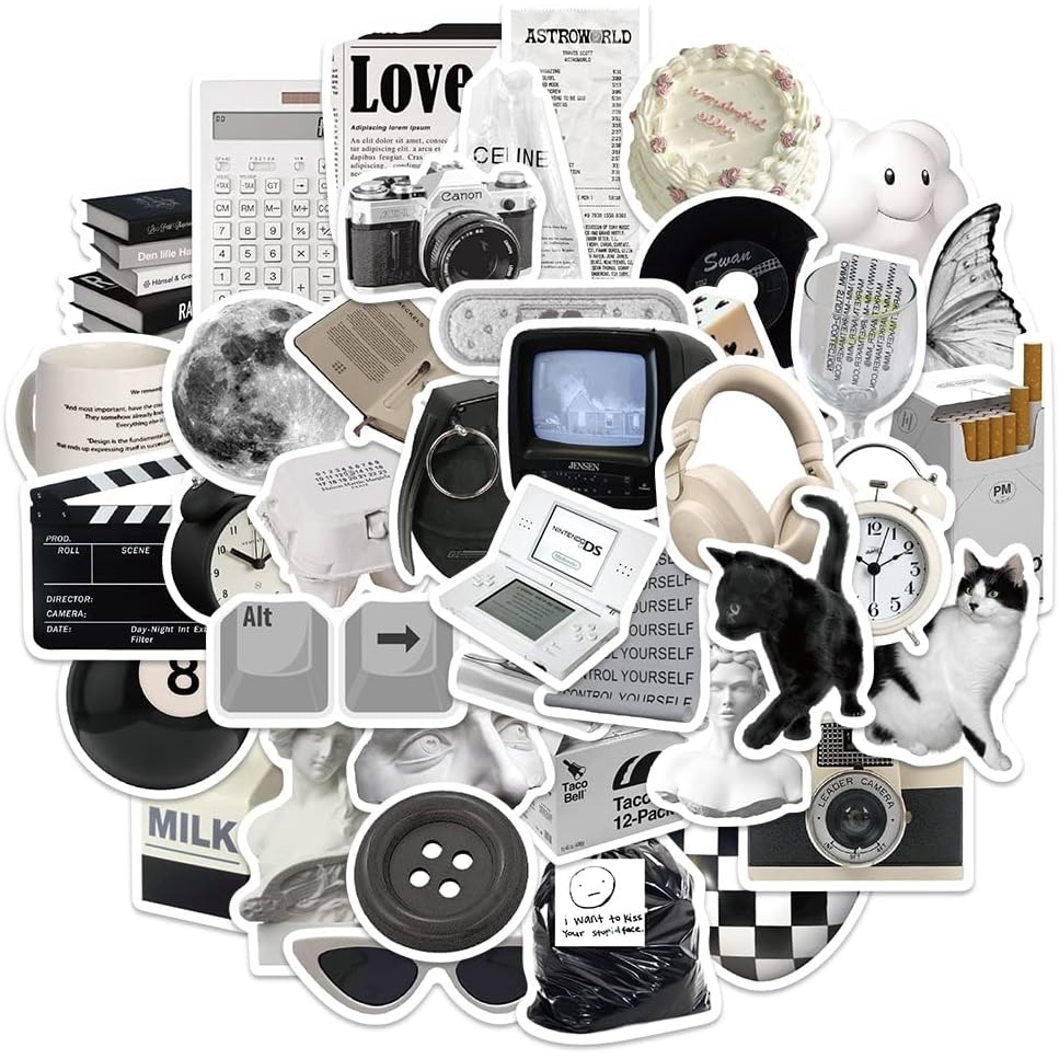 61 PCS Black and White Style Sticker SP63 VSCO Vintage Retro Waterproof ...