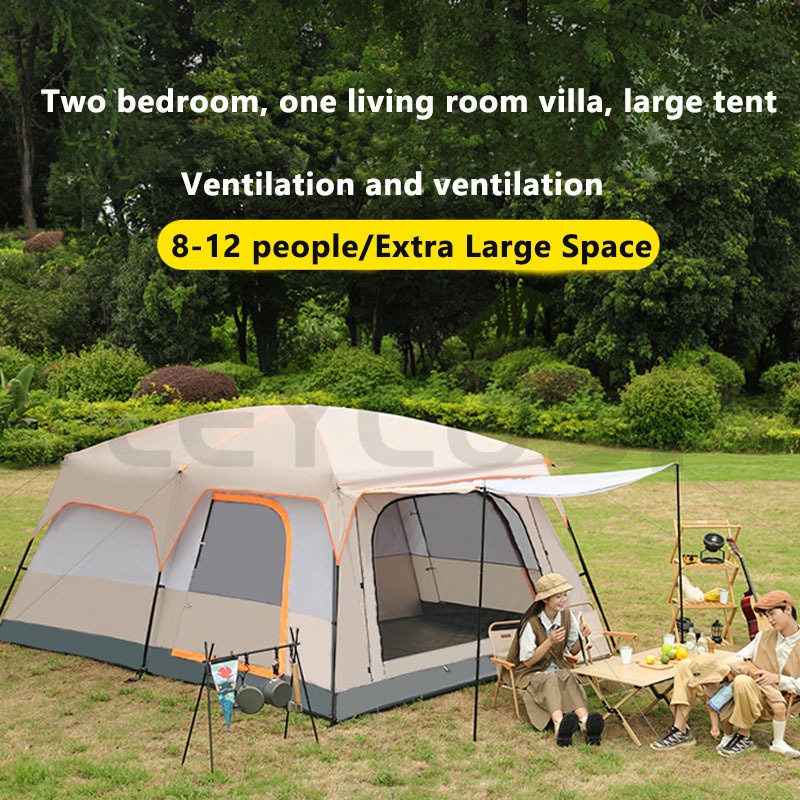 Camping Tent Waterproof 6-12 People Outdoor Family Large Size Two-room ...