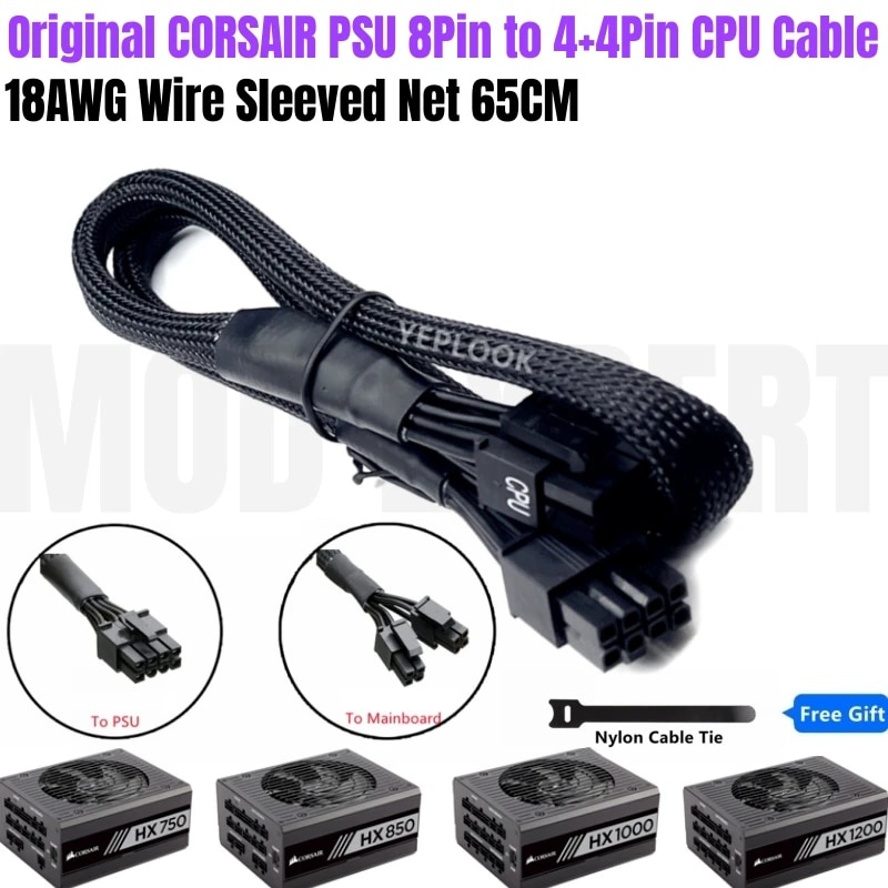 8Pin to 4+4Pin 12V CPU Power Cable for CORSAIR HX750 HX850 HX1000 ...