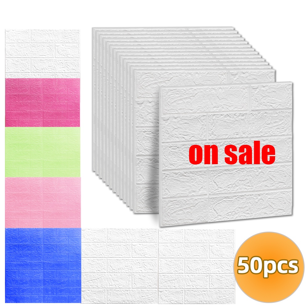 50Pcs 3D Foam Brick Wall Panels Stickers/Self Adhesive Waterproof ...
