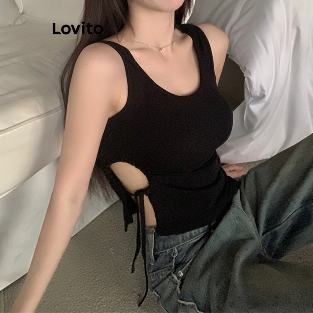 Lovito Women Drawstring Cut Out Tank Top LNA21284 | Shopee Philippines