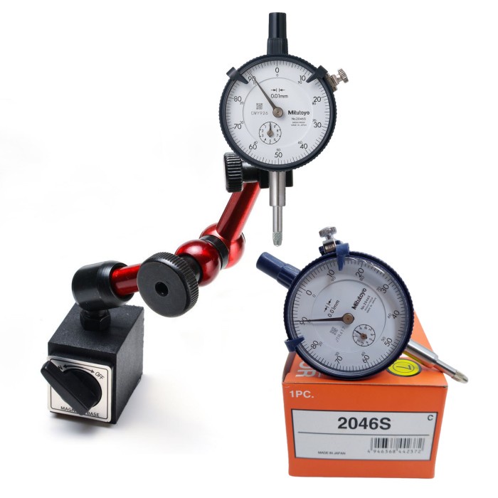 Mitutoyo 2046s Dial Indicator Package Magnetic Base Flexible Mini Test