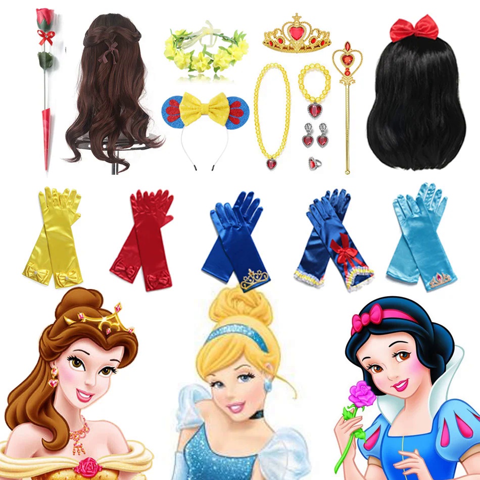 Disney Princess Accessories Gloves Wand Crown Jewelry Set Wig Braid ...