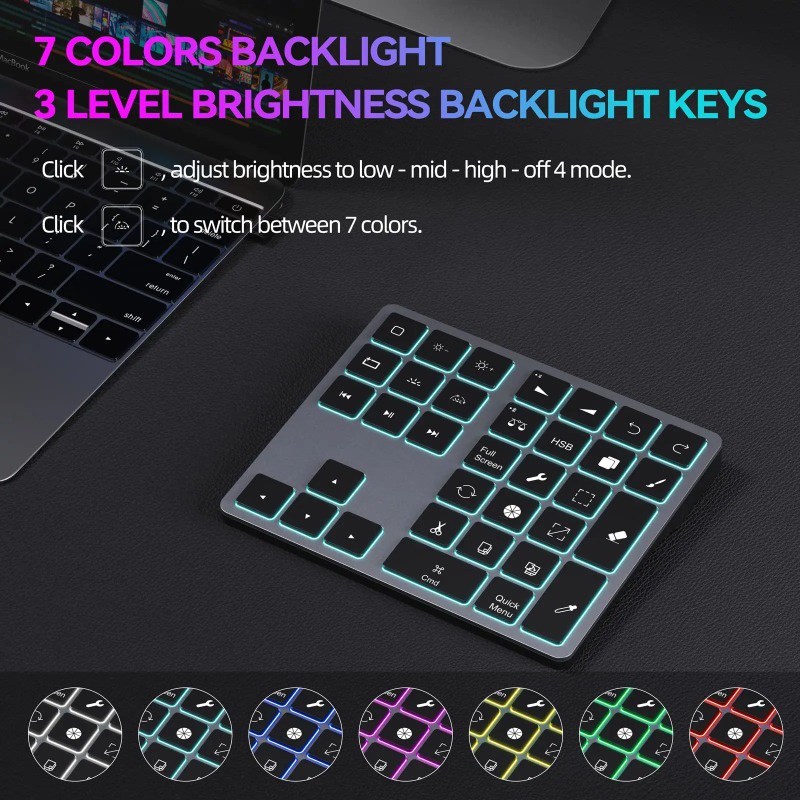 Buetooth Keypad for iPad Procreate Backlit Number Pad Rechargeable ...