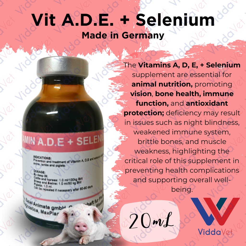 Vitamin ADE + Selenium 20ml for animals pig , calves , sheep, goat ...