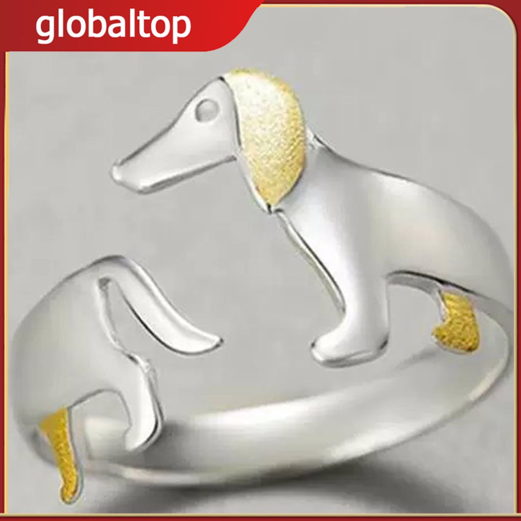 Silver Dachshund Dog Ring For Women Zinc Alloy Made Smooth Line Wide ...